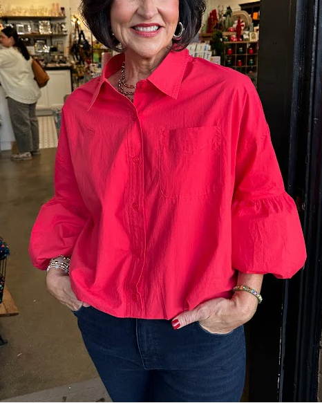 Berry Red Bubble Hem & Sleeve Top – showladys